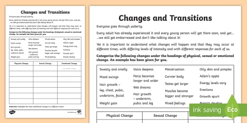 Physical, Social and Emotional Change Sorting Activity