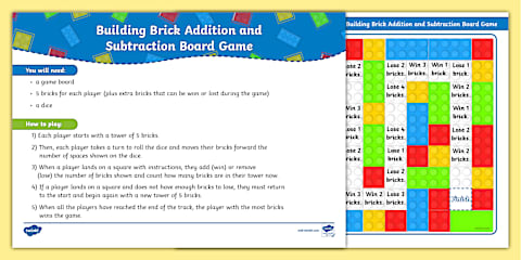 Snakes and Ladders Addition and Subtraction Up to 10 Board Game
