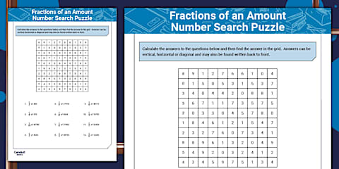 Fractions Word Search