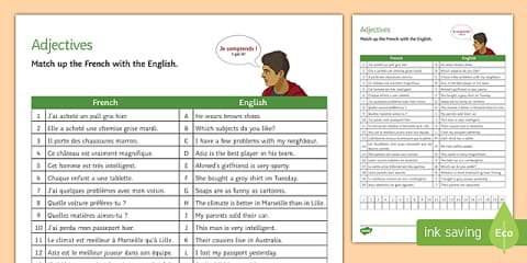 Adjectives Worksheet French