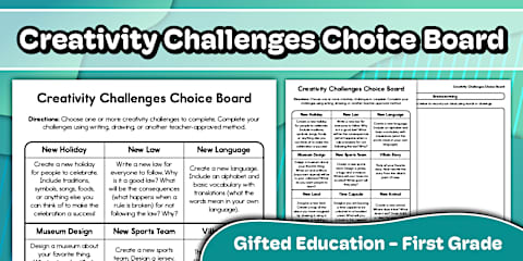 Creativity Challenges Choice Board for Gifted Education | Second Grade