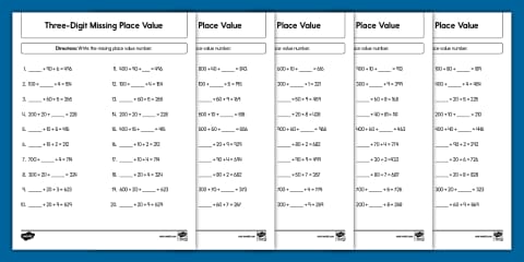 Second Grade Three-Digit Pumpkin Place Value Worksheet