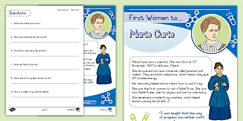 KS1 Marie Curie Reading Comprehension Activity