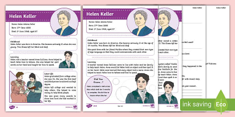 Helen Keller Fact File Template