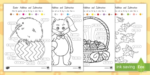 Easter Colour by Calculation Adding and Subtracting to 10
