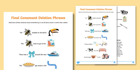 Final Consonant Deletion Minimal Pairs - Speech Pathology