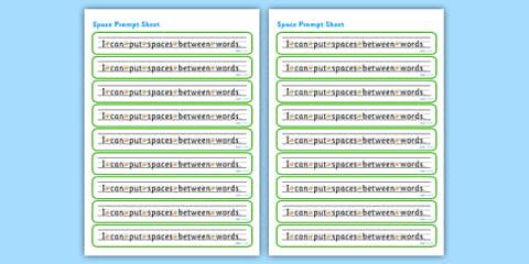 Finger Spaces Activity Worksheet