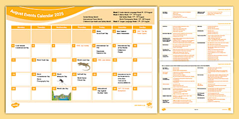 Monthly Events Calendar Early Learning and Childcare 2025