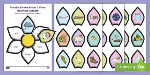 Phonics Flowers CVC Words Matching Game