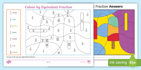 LKS2 Summer-Themed Colour by Calculation Equivalent Fractions