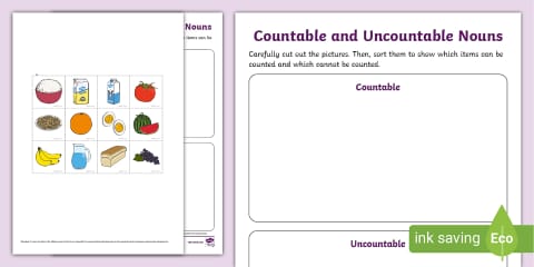 Countable and Uncountable Nouns Interactive Sorting Game