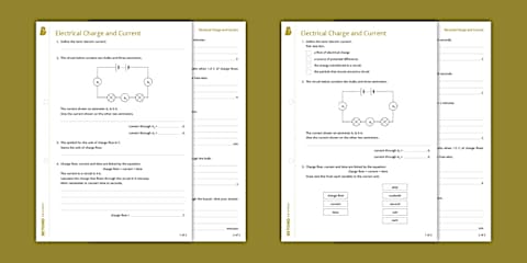 GCSE Physics Current, Resistance and Potential Difference Worksheet