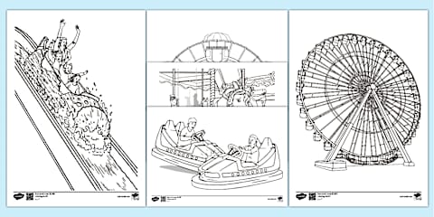 Theme Park Montage Colouring Page