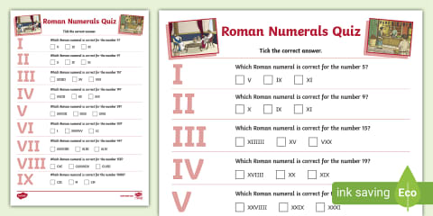 Roman Numerals to 20 Activity Sheet