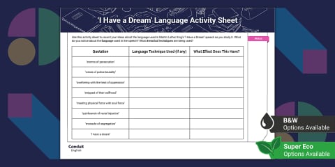 Activity to Support the Teaching of 'I Have a Dream' by Martin Luther ...