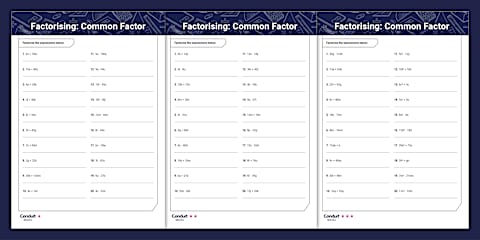 Factorizing Matching Pairs Differentiated Worksheets