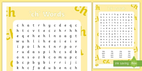 Words Ending in -ch, -sh and -th Word Search