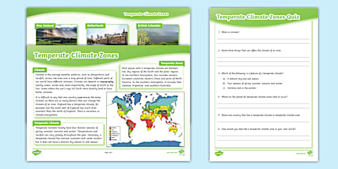 Fourth Grade Climate Zones Reading Comprehension Worksheet