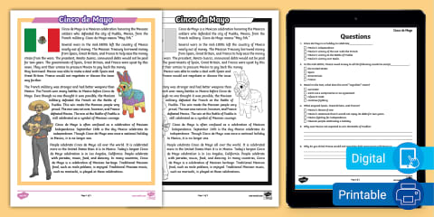 Cinco de Mayo Adapted Reading Comprehension Worksheet for Special ...