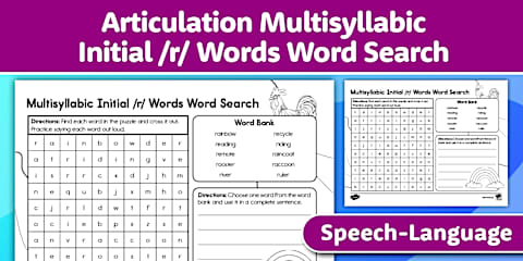 Articulation Multisyllabic Final /s/ Words Word Search for SLP