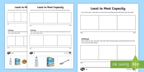 Capacity Sort Maths Centre Activity - measurement foundation, capacity ...