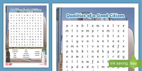 Moral Values of a Good Citizen Worksheet