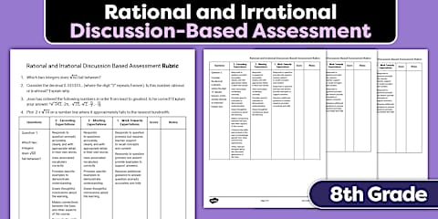 Eighth Grade Order Rational and Irrational Numbers