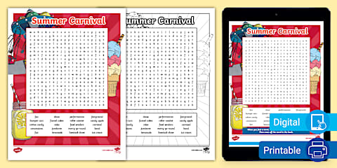 Summer Games Word Search for 3rd-5th Grade