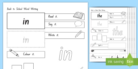 New Zealand Essential Spelling Words List One Write-Up Sheet