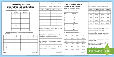 Solving Fraction Problems Measurement Worksheets