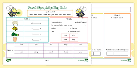 Vowel Digraph Spelling Mats - oo (short)