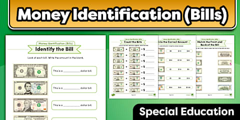Using Money and Counting Dollars Worksheet for Special Education