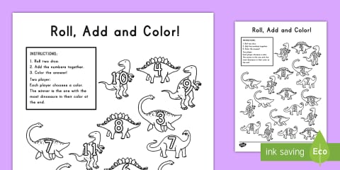 Dinosaur Color by Number to 6 Worksheets