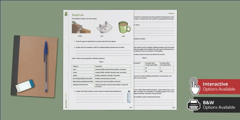 KS3 Properties of Metals and Materials Homework Worksheet