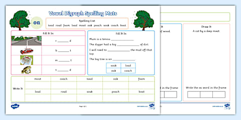 Vowel Digraph Spelling Mats - oo (long)