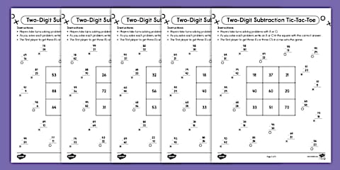 Second Grade Two-Digit Addition Tic-Tac-Toe Game