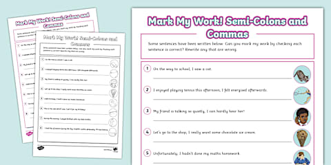 Semi-Colons, Colons and Dashes Mini Test Worksheet