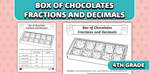 Fourth Grade Fraction and Decimal Summer Matching Worksheet