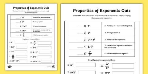 Eighth Grade Law of Exponents Stations Review Worksheet