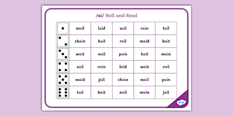 'ai' Sound Spelling List Cards