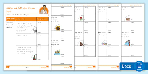 Stage 5 (Phase 1) Addition and Subtraction Overview Worksheet