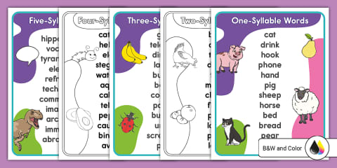 Kindergarten How Many Syllables? Fruits and Vegetables Word Puzzles