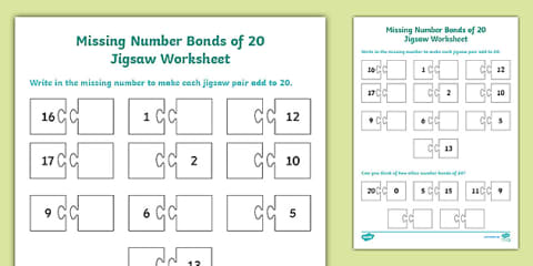 Missing Number Bonds of 10 Jigsaw Worksheet