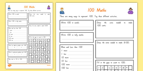 100 Days of School '100 Second Challenges' Worksheet / Worksheets - 100 ...
