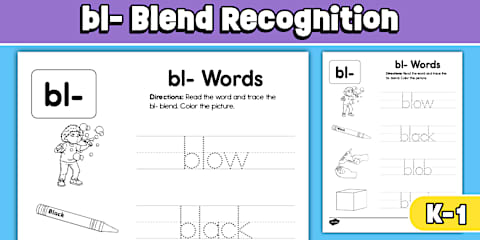 cl- Blend Practice Worksheet for K-1st Grade