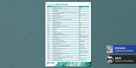 Science Root Words Display Cards