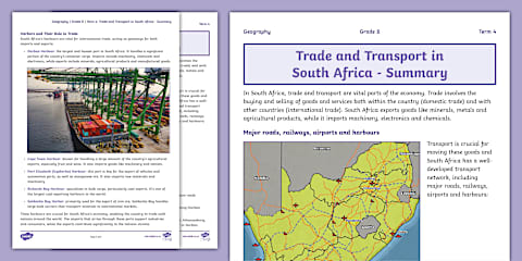 Grade 8 Geography: Trade and Transport in South Africa Worksheet