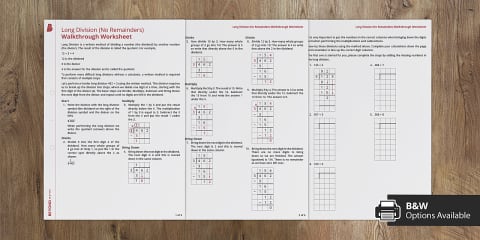 Long Division with Remainders Walkthrough Worksheet