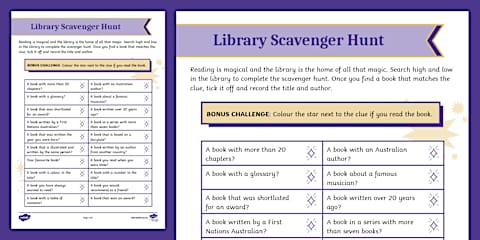 Library Book Scavenger Hunt- English