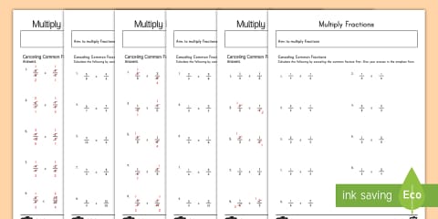 Sixth Grade Math Basic Skills Multiplying Fractions Practice Worksheet